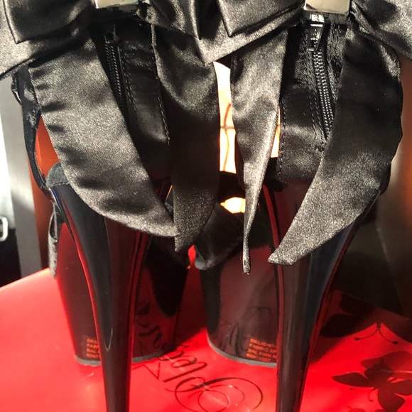 Pleaser | Shoes | Sexy Pleasure Black Satin Bow Heels Size 6 | Poshmark